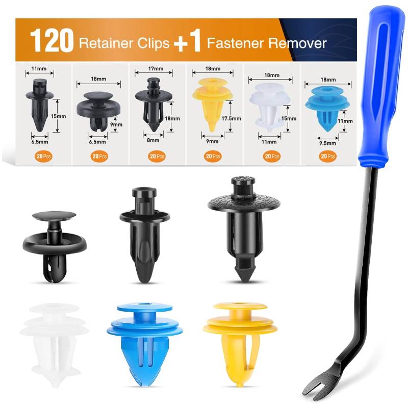 120 Pcs Car Bumper Retainer Clips & Fasteners Rivet Kit 6.5mm 8mm 9mm ...