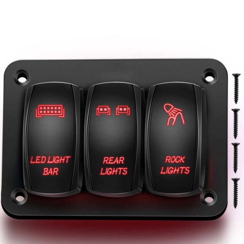 3 Gang LED Light Bar Rear Rock Lights Rocker Switch Panel Red – gooacc