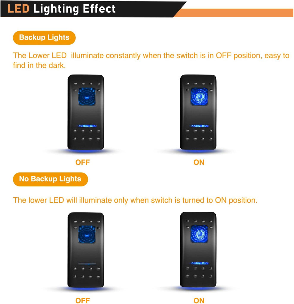 6 Packs Night Glow Stickers 5 PIN SPST Rocker Switches with Blue Backl ...