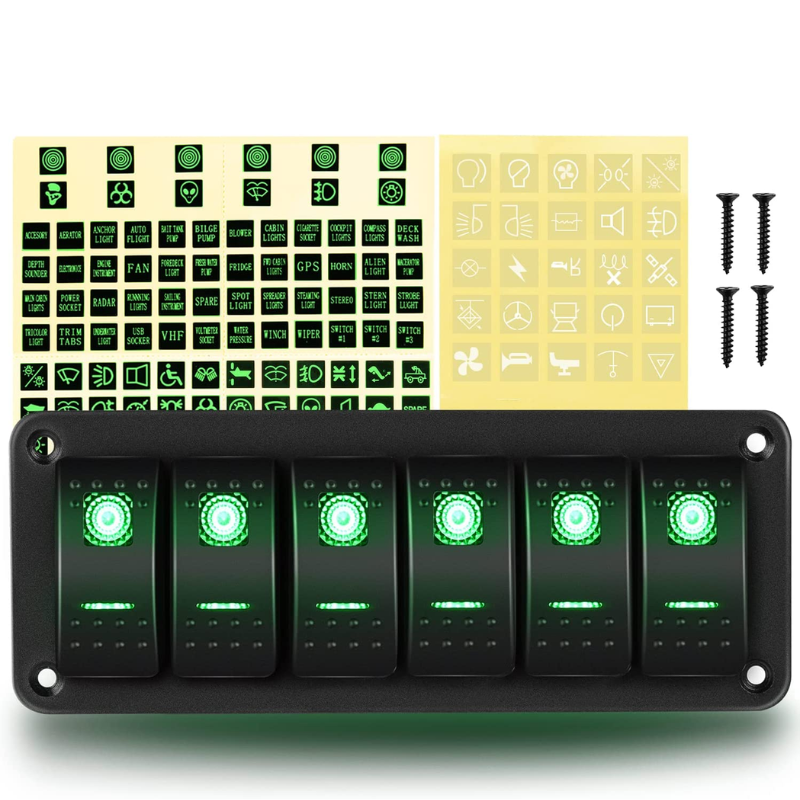 6 Gang Aluminum Rocker Switch Panel Green – gooacc