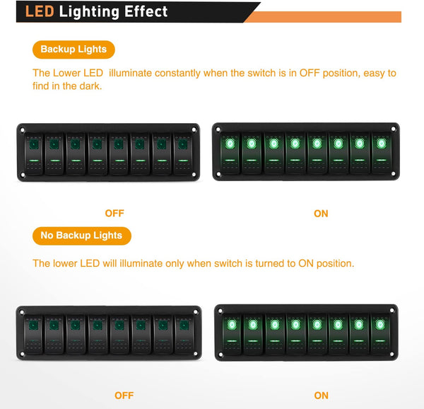 8 Gang Aluminum Rocker Switch Panel Green – gooacc