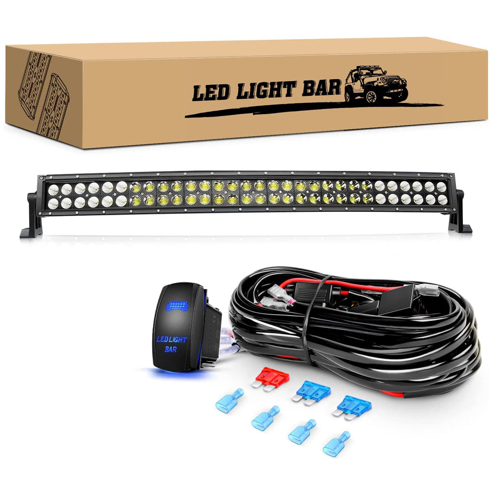32 Inch 180W Curved Flood Spot Combo LED Light Bar with 12V 5Pin Rocke ...
