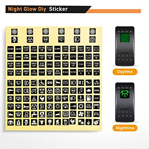 6 Packs Night Glow Stickers 5 PIN SPST Rocker Switches with Green Back ...