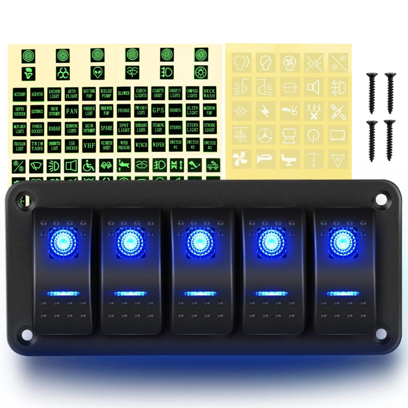 5 Gang Aluminum Rocker Switch Panel Blue – gooacc