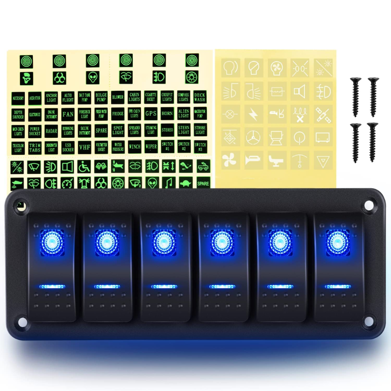 6 Gang Aluminum Rocker Switch Panel Blue – gooacc