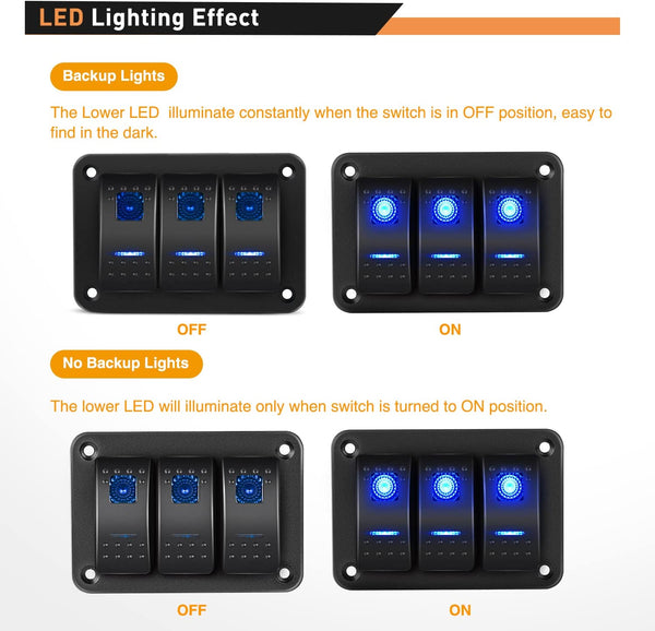 3 Gang Aluminum Rocker Switch Panel Blue – gooacc