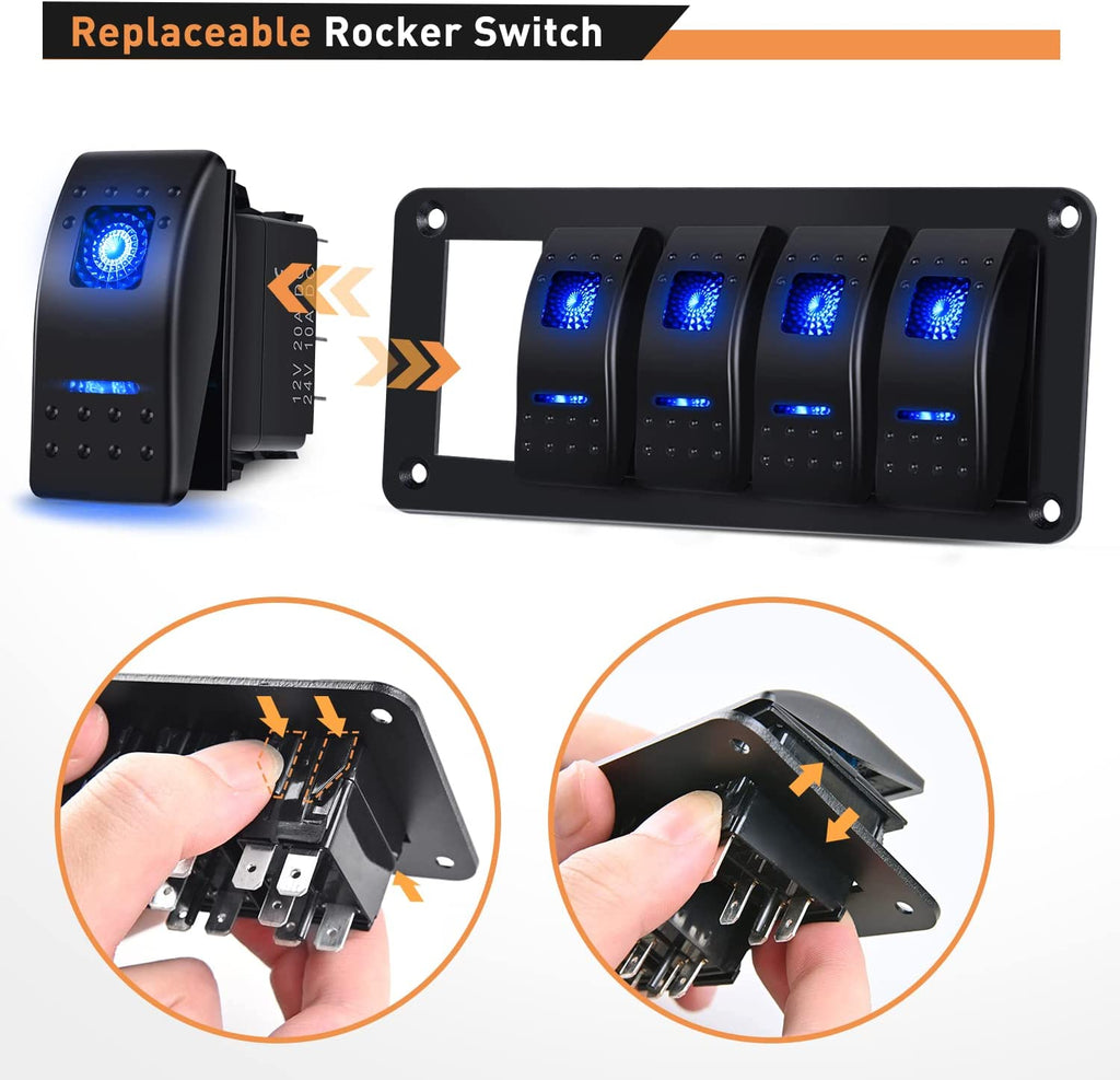 5 Gang Aluminum Rocker Switch Panel Blue – gooacc