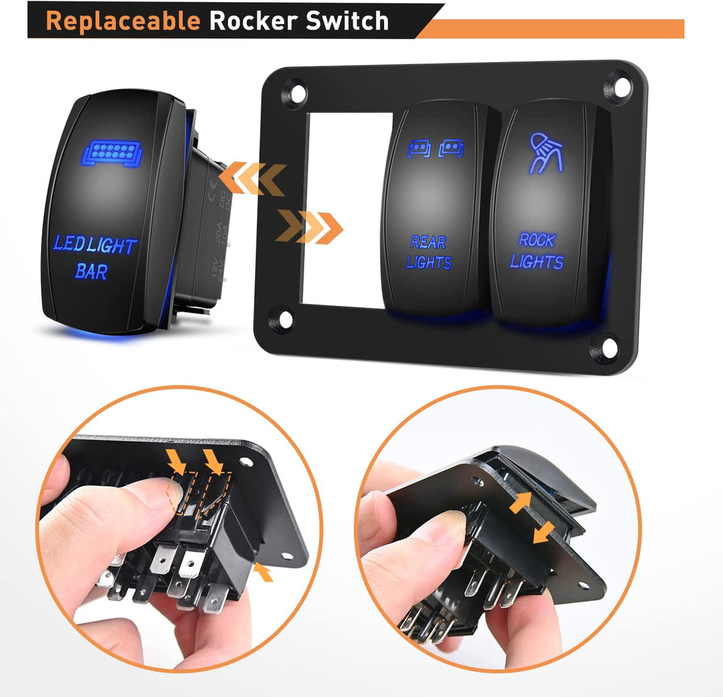 3 Gang LED Light Bar Rear Rock Lights Rocker Switch Panel Blue – gooacc
