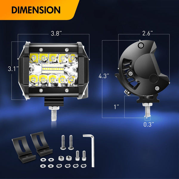 4 Pcs 4Inch 60W Cube LED Pods, 20Inch 420W Spot Flood Combo Triple Row ...