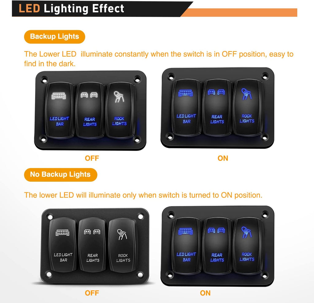 3 Gang LED Light Bar Rear Rock Lights Rocker Switch Panel Blue – gooacc