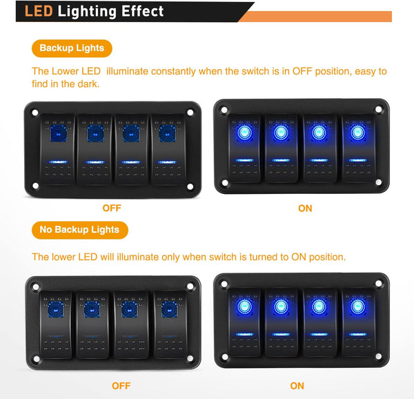 4 Gang Aluminum Rocker Switch Panel Blue – gooacc